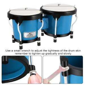 EastRock Bongo Drum 4” and 5” Set for Adults,Percussion Bongos Drum With Tuning Wrench (Blue)