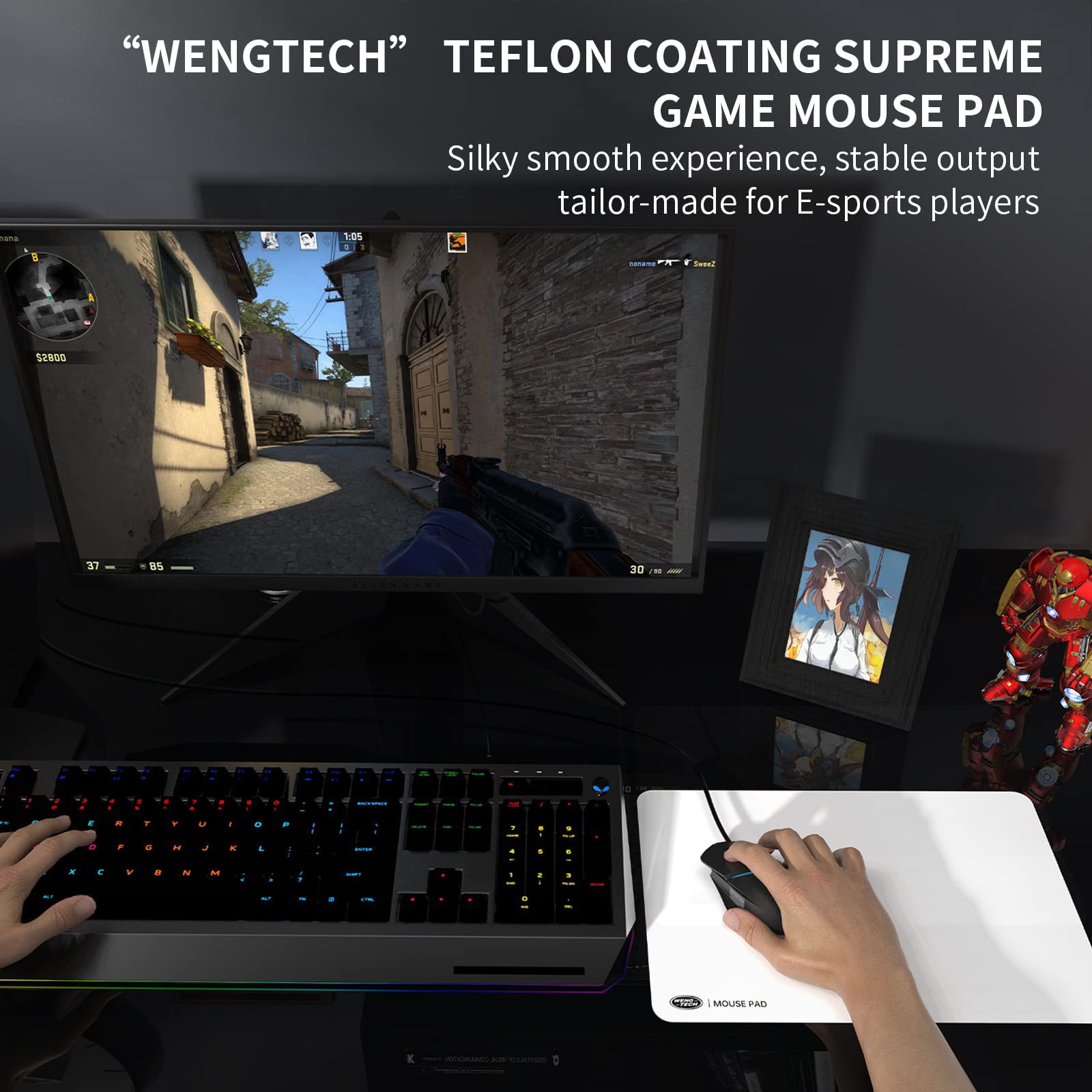 WengTech Teflon Coating Gaming Mouse Pad - Optimized for Gaming Sensor, Precise Positioning, Ultra-Thin, Stable Output, Non-Slip, Waterproof (Classic White, 13.7x9.4x0.02 inches)