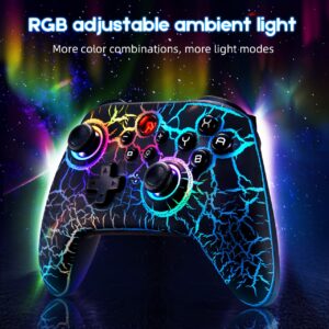 BINBOKPLAY Switch Controller, Wireless Switch Pro Controller for Switch/Switch Lite/Switch OLED, RGB Adjustable LED Wireless Remote Gamepad with Unique Crack/Motion control/Turbo/ALPS Joystick (Black)