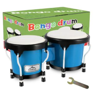 eastrock bongo drum 4” and 5” set for adults,percussion bongos drum with tuning wrench (blue)