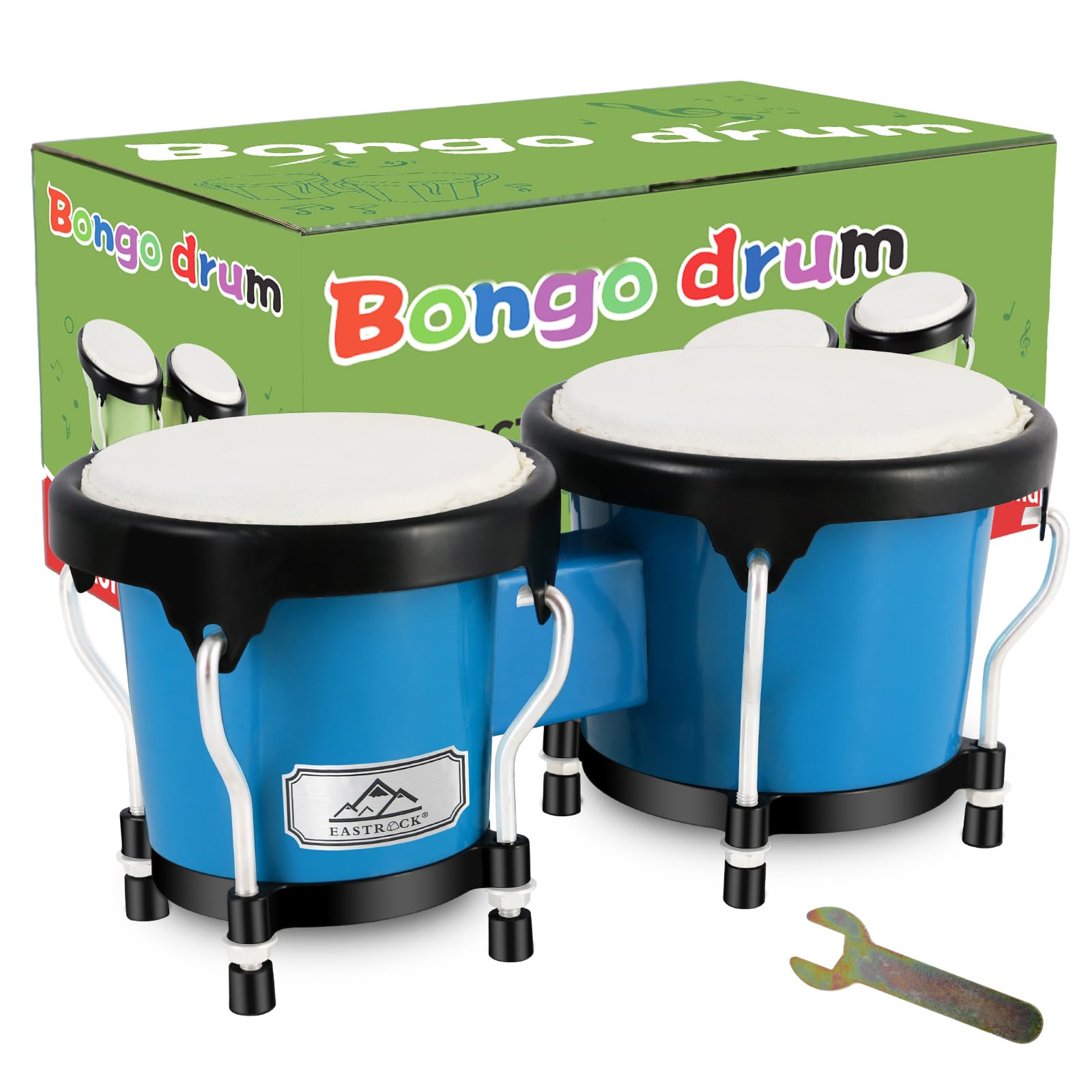 EastRock Bongo Drum 4” and 5” Set for Adults,Percussion Bongos Drum With Tuning Wrench (Blue)