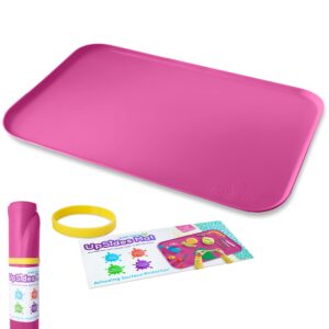 just messin' silicone art mat for crafts, resin, paint, slime & jewelry-making, multipurpose table protector with raised sides to contain mess, non-slip heat resistant, 16”x26” mat with .6" edge, pink