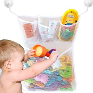 4 mesh bath toy holder, storage bag with 2 ultra strong sucker, make baby bath toy easy storage-kids&babby