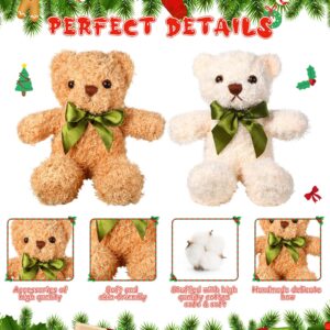 HyDren 18 Pack Bear Stuffed Animal Bulk 10 Inch Small Plush Stuffed Bears Toy with Bow Tie for Baby Shower Birthday Party Favors(Beige, White)