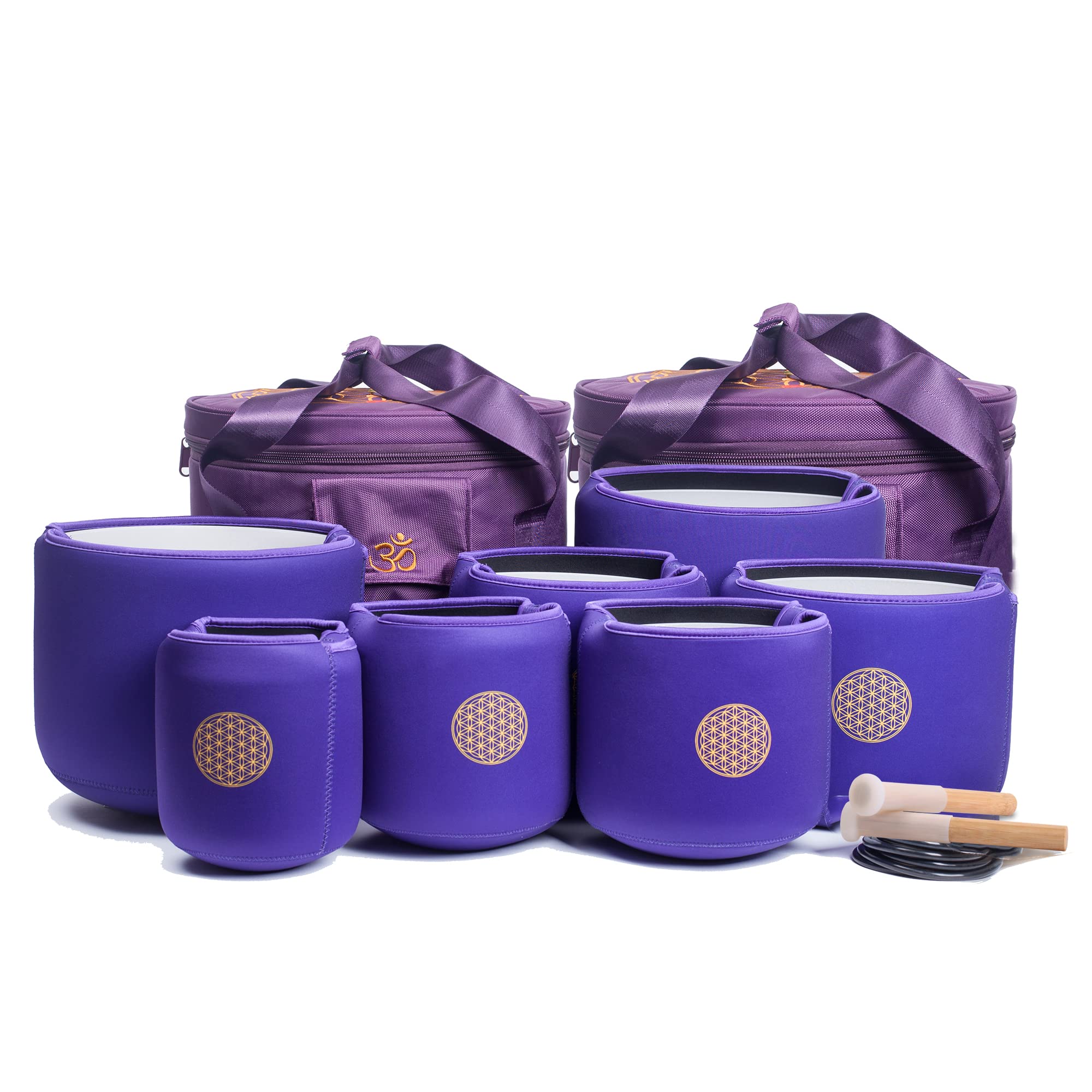 FMTY Perfect Pitch(±10HZ) crystal singing bowl chakra healing bowl set of 7pcs 6-12inch with Two travel bags and 7 soft bags for sound healing bowl (432HZ White 6-12inch 7PCS)