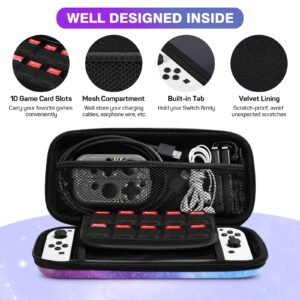 MoKo Carrying Case for Nintendo Switch OLED Model/Nintendo Switch, Hard Shell Portable Travel Carry Case w/10 Game Card Slots Compatible with Nintendo Switch Console & Accessories, Gorgeous Starry Sky