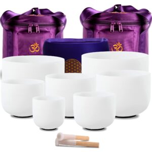 fmty perfect pitch(±10hz) crystal singing bowl chakra healing bowl set of 7pcs 6-12inch with two travel bags and 7 soft bags for sound healing bowl (432hz white 6-12inch 7pcs)