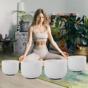 FMTY Perfect Pitch(±10HZ) crystal singing bowl chakra healing bowl set of 7pcs 6-12inch with Two travel bags and 7 soft bags for sound healing bowl (432HZ White 6-12inch 7PCS)