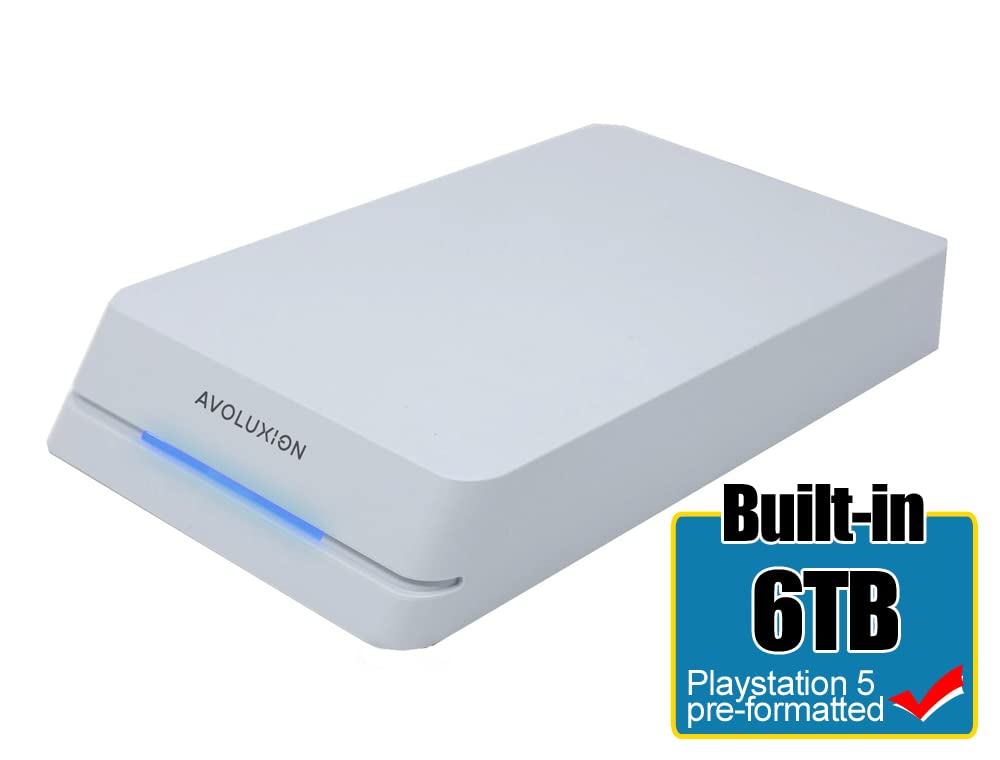 Avoluxion HDDGear Pro (White) 6TB 7200RPM USB 3.0 External Gaming Hard Drive (for PS5, Pre-formatted) - 2 Year Warranty (Renewed)