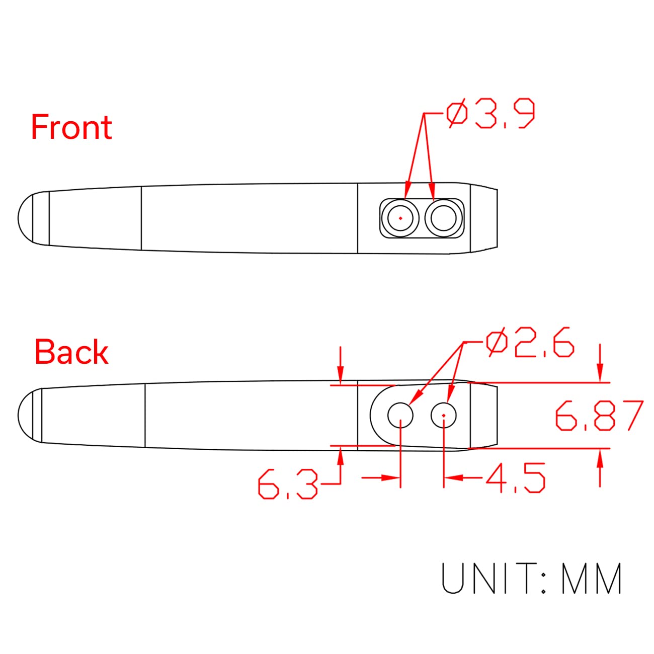 4PCS CIVIVI Flamed Titanium Pocket Clips, NO Screws Included, 50MM 55MM Clip with Recessed Screw Hole T002C