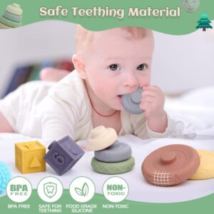 SINOMARS 24pcs Baby Toys 6-12 Months, Montessori Toys for 1 Year Old, Stacking Building Blocks for Toddlers 1-3, Soft Baby Teething Rings Toy for Infant 0-6 Months, Sensory Ball for 0-3-6-9-12 Months