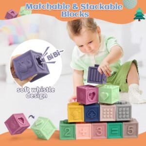 SINOMARS 24pcs Baby Toys 6-12 Months, Montessori Toys for 1 Year Old, Stacking Building Blocks for Toddlers 1-3, Soft Baby Teething Rings Toy for Infant 0-6 Months, Sensory Ball for 0-3-6-9-12 Months