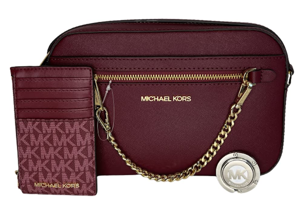 Michael Kors Jet Set Large Chain Crossbody Bag bundled with with SM TZ Coinpouch Wallet Purse Hook (Mulberry/Signature MK Mulberry