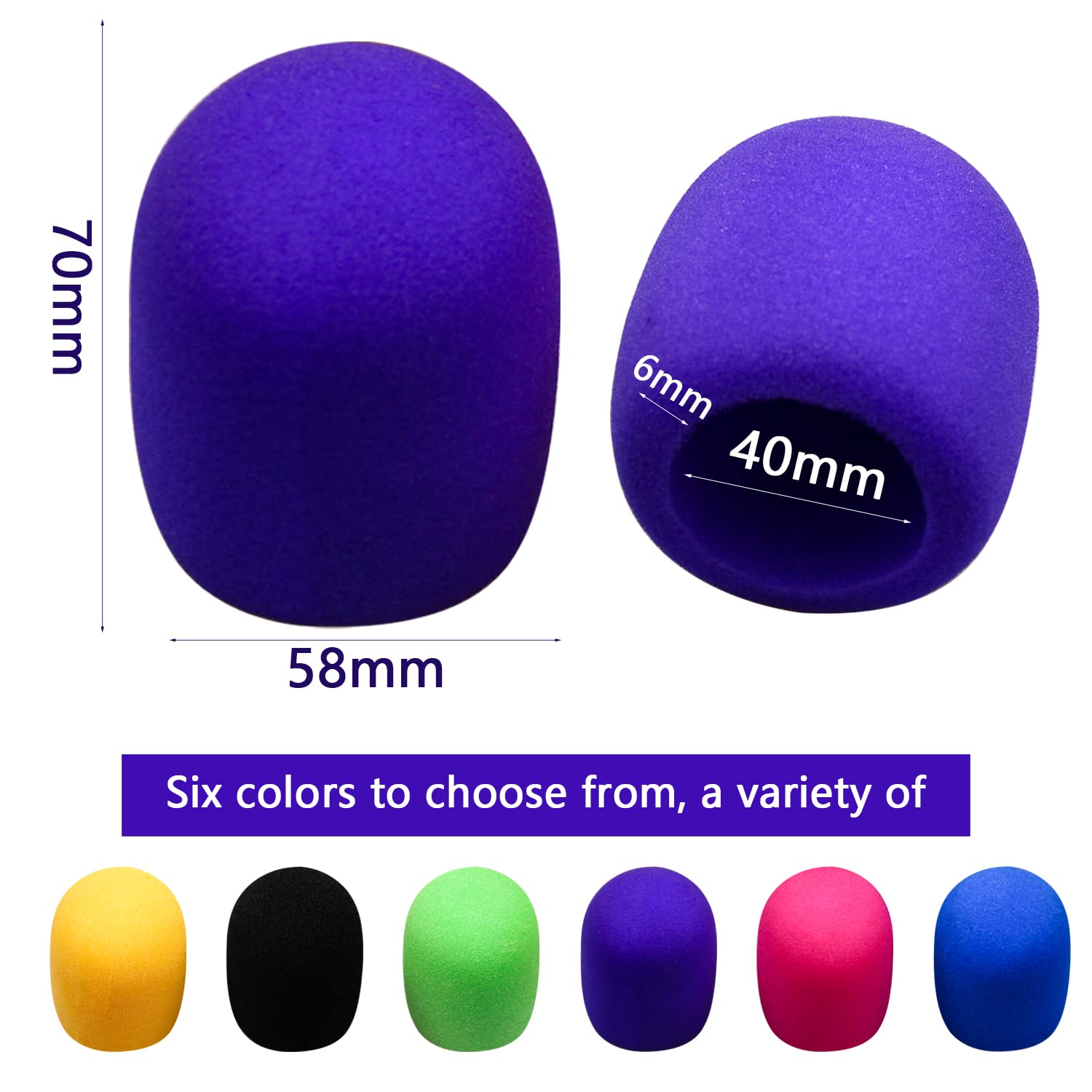 Microphone Cover Colorful Foam Mic Cover Washable Microphone Windscreen Microphone Covers Suitable for Most Standard Handheld Microphone (6 Color)