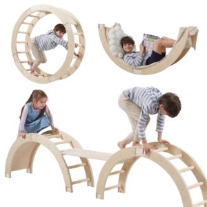 gaint bean 8-in-1 wooden indoor arches climber with slide- montessori gym for toddlers kids climbing ladder, eco-friendly quadrant pikler rocker ramp toy for age 1-7