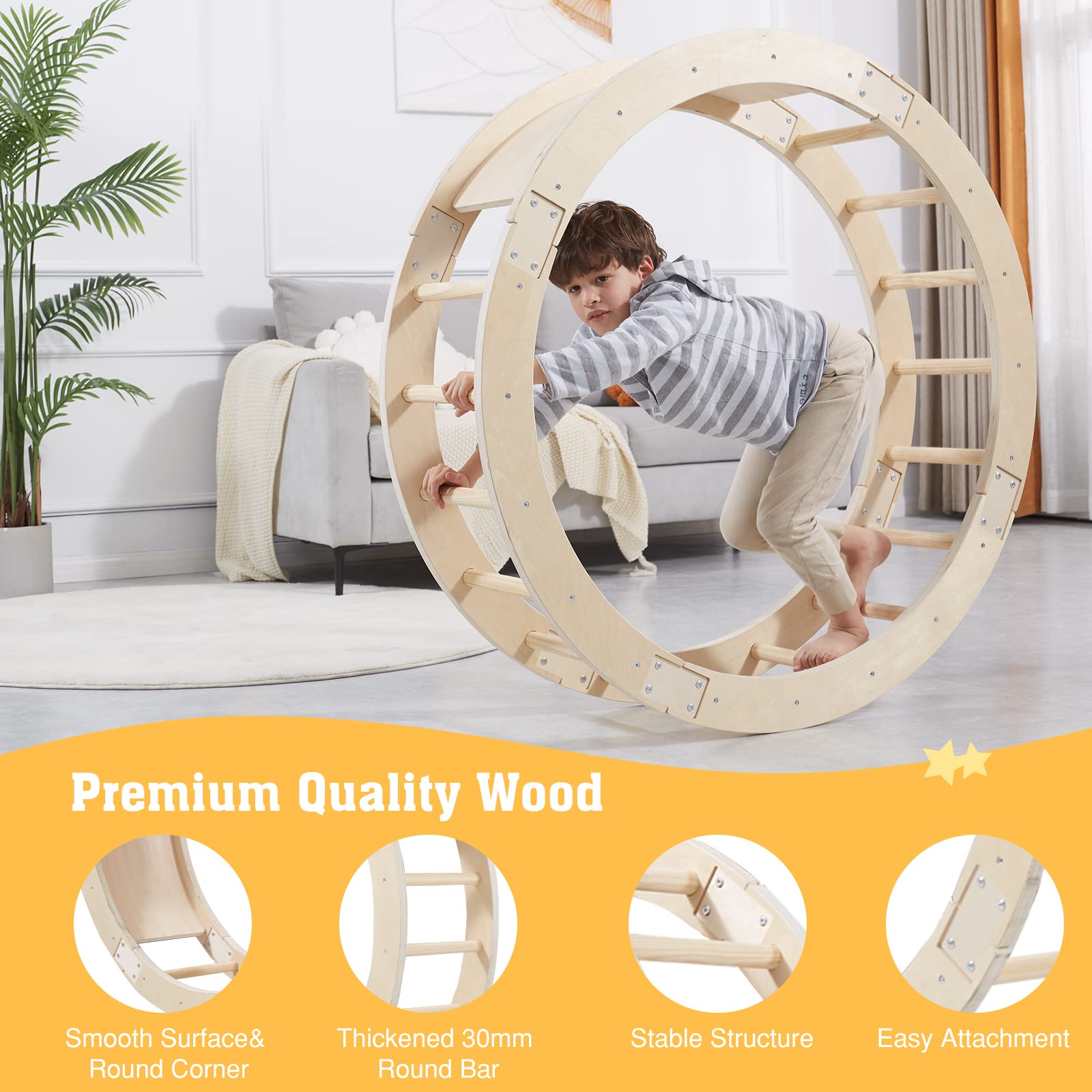 Gaint Bean 8-in-1 Wooden Indoor Arches Climber with Slide- Montessori Gym for Toddlers Kids Climbing Ladder, Eco-Friendly Quadrant Pikler Rocker Ramp Toy for Age 1-7