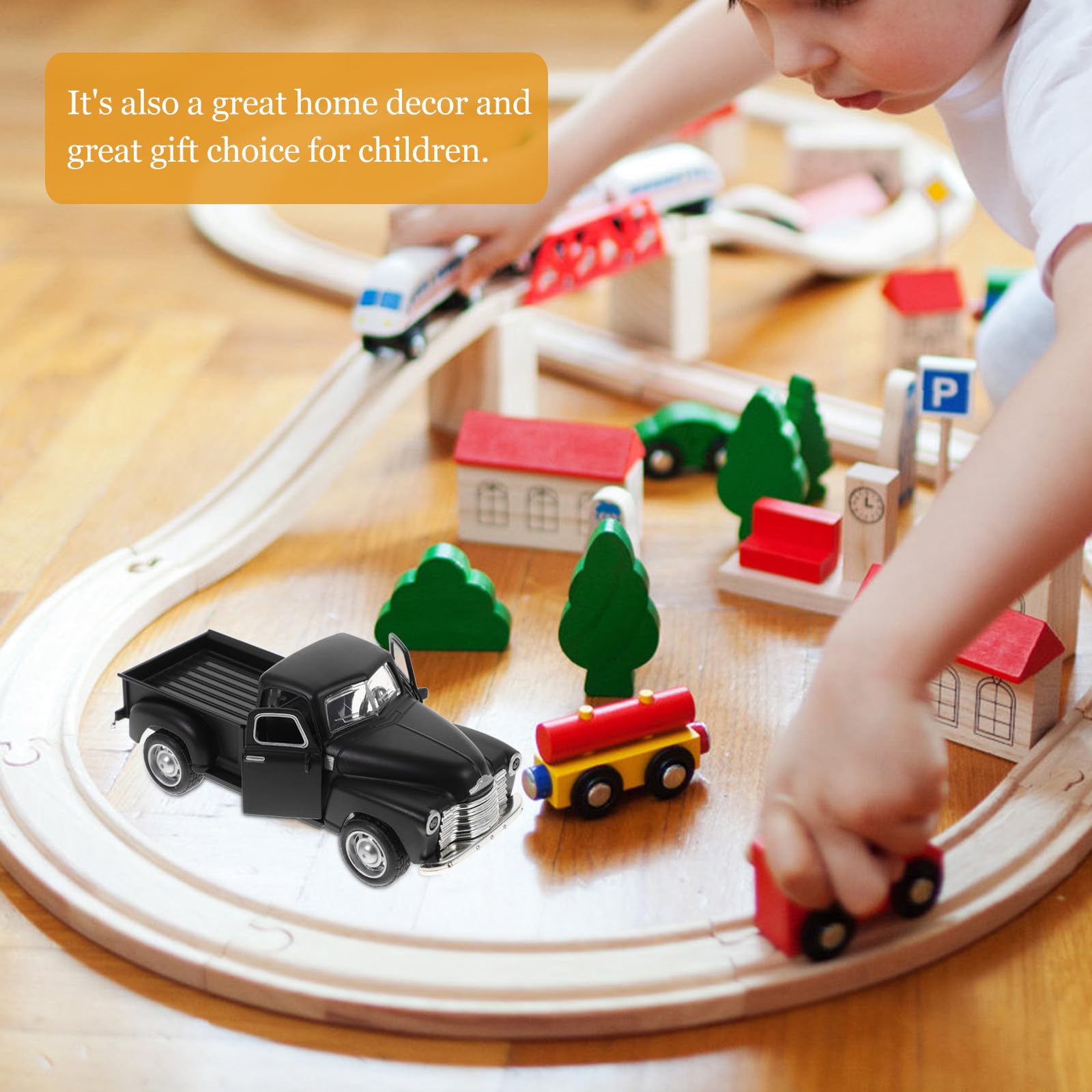 NUOBESTY Die Cast Pickup Truck Model Retro Alloy Car Model Metal Truck Model Black Car Toy for Christmas Party Table Decor Kids Toy