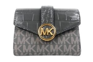 michael kors carmen medium flap bifold wallet in heather grey multi