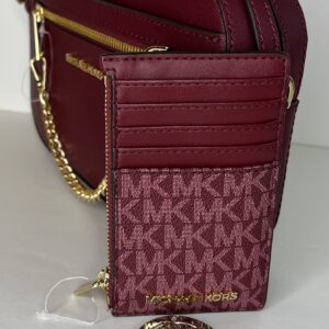 Michael Kors Jet Set Large Chain Crossbody Bag bundled with with SM TZ Coinpouch Wallet Purse Hook (Mulberry/Signature MK Mulberry