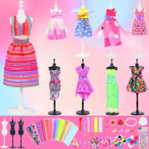 Ecore Fun 448 Pcs Fashion Design Kit for Girls Doll Accessories DIY Set Creativity DIY Arts & Crafts Toys with Mannequins Gift for 6-8 8-12 Year Old Girl