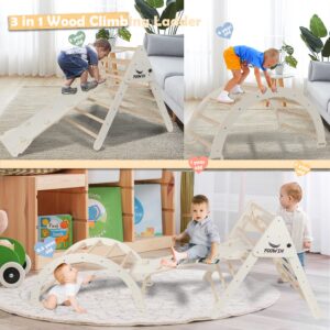 FOOWIN Pikler Triangle Set Climber 8 in 1，Toddler Climbing Toys with Ramp & Arch & Mat Montessori Climbing Set，Wooden Climbing Toys with Ramp for Kids