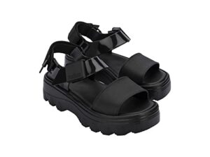 melissa kick off platform sandals for women - super soft and flexible vegan chunky platform sandal with adjustable straps and open toe design, black/black, 7