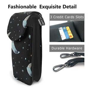 Crescent Moon And Multicolored Stars Crossbody Cell Phone Purse Women Pu Crossbody Bag Small Crossbody Wallet Purse Shoulder Bag