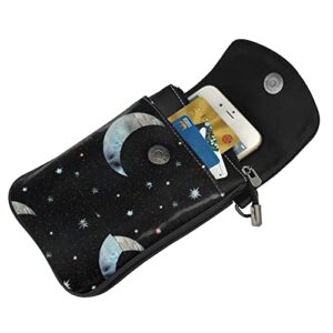 Crescent Moon And Multicolored Stars Crossbody Cell Phone Purse Women Pu Crossbody Bag Small Crossbody Wallet Purse Shoulder Bag