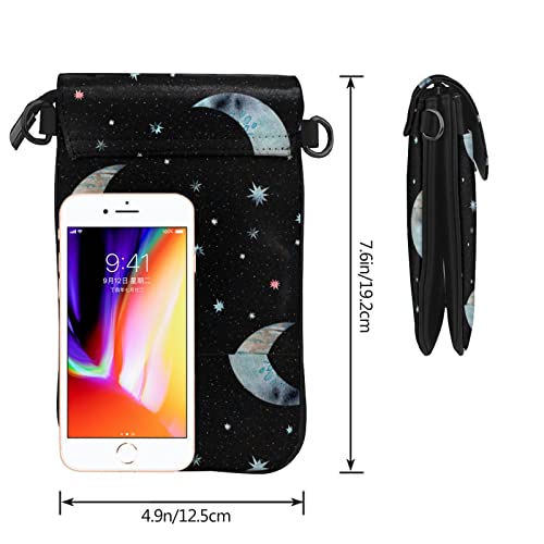 Crescent Moon And Multicolored Stars Crossbody Cell Phone Purse Women Pu Crossbody Bag Small Crossbody Wallet Purse Shoulder Bag