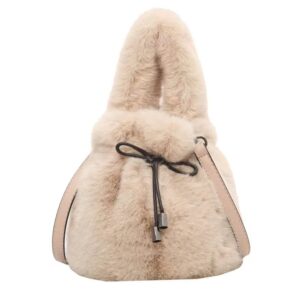 women cute furry purse faux fur fuzzy handbag fluffy crossbody bag plush soft sherpa hand bags small purses (beige)