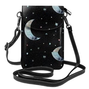 crescent moon and multicolored stars crossbody cell phone purse women pu crossbody bag small crossbody wallet purse shoulder bag