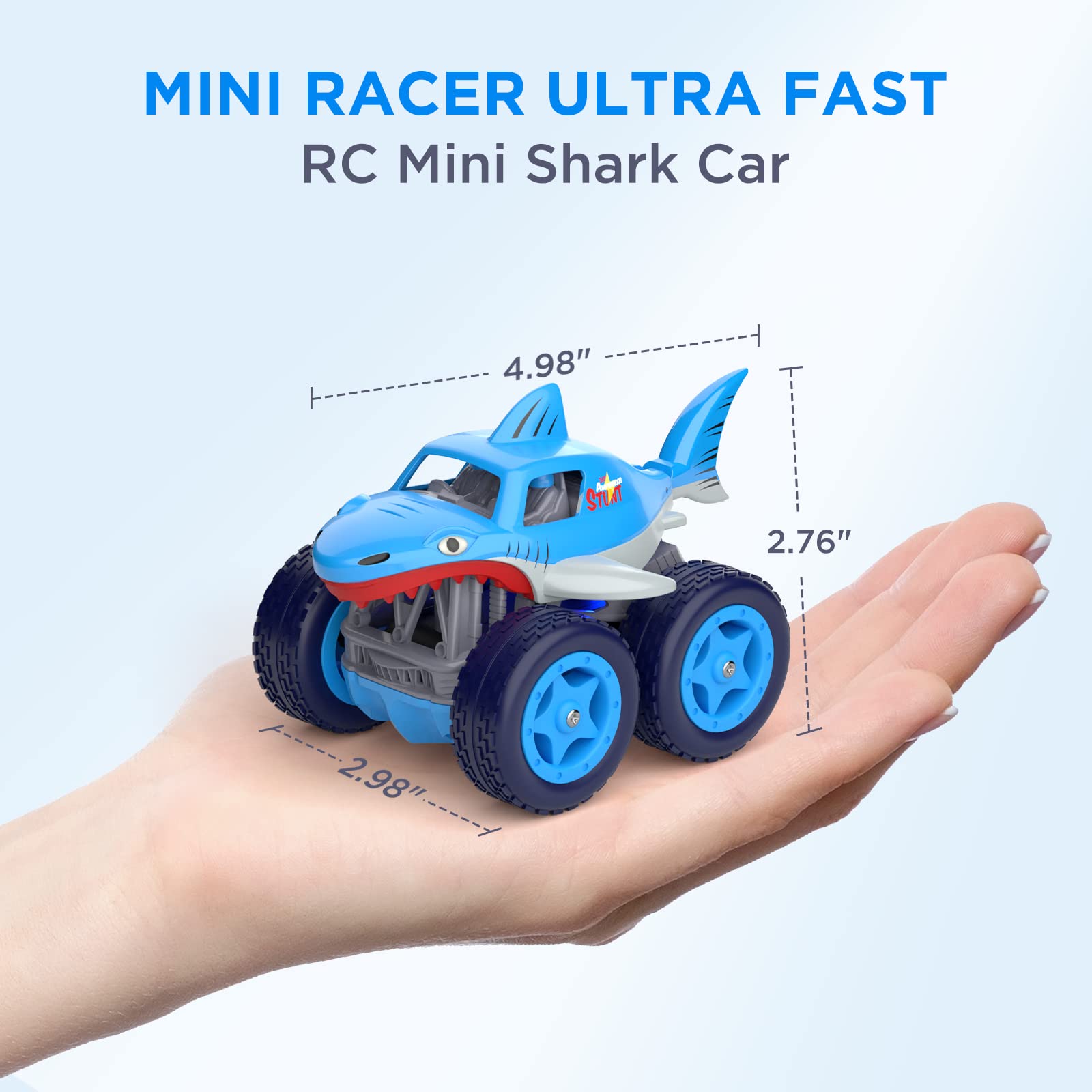 MaxTronic Mini Remote Control Car, 4WD 2.4Ghz Remote Control 360° Rotating Built-in Rechargable Battery Fast Mini Stunt RC Car, Shark Car Truck Toys Gifts for 3-12 Years Old Boys Girls