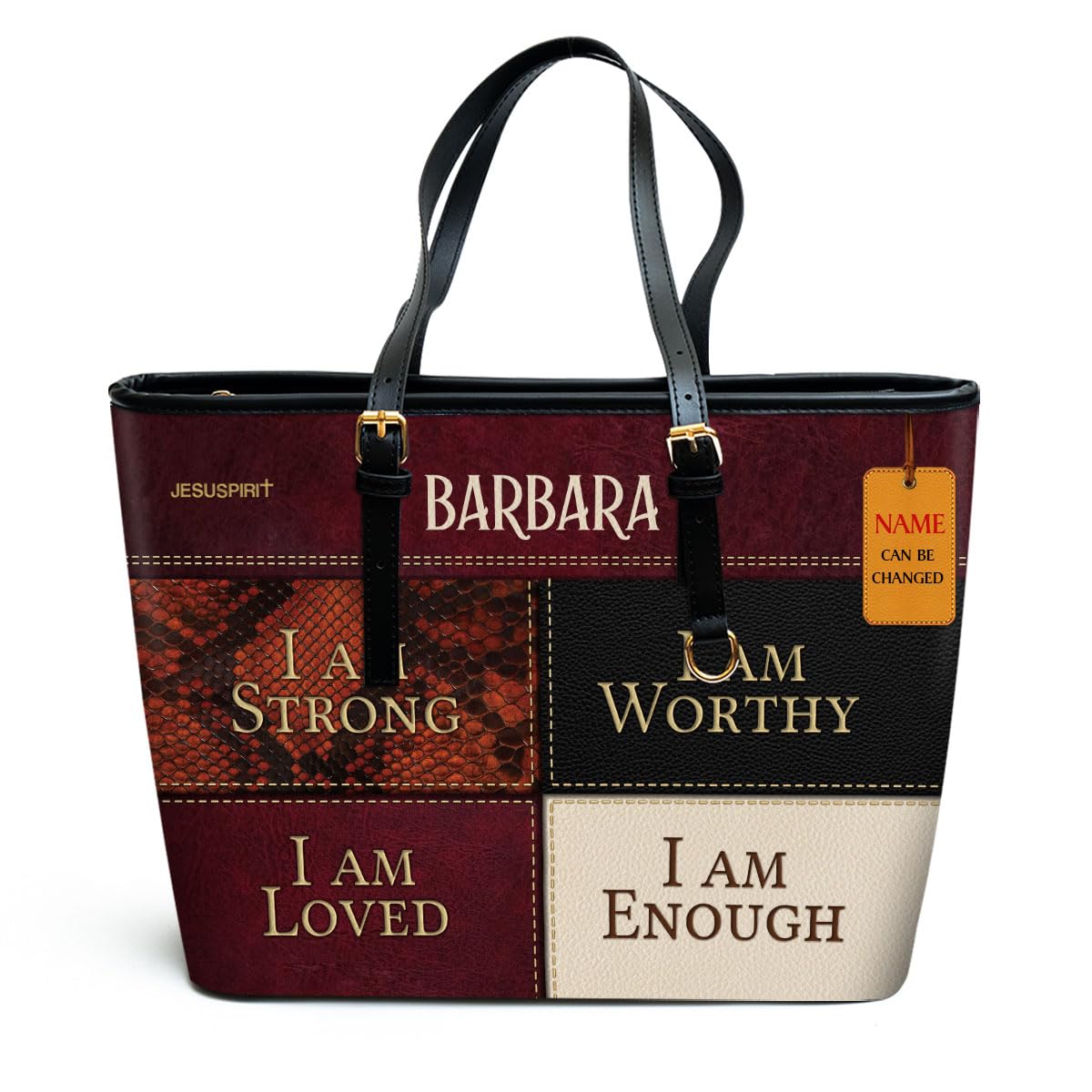 Jesuspirit Personalized Leather Tote Bag For Women - I Am Strong Religious Bible Bags - Jesus Stuff Tote Bag - Christian Gifts Church Bag For Women Large Size