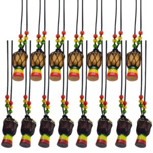 zuyyon 15pcs instrument necklaces wooden classic djembe drum mini pendant african drum bongos percussion jewelry necklace drums for kids adults party supply school gift