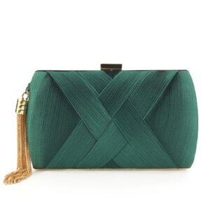 women's elegant tassel pendant silk evening bag clutch purse for bride wedding prom night out party (green)