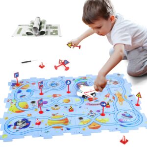 yooyid plastic puzzles for kids ages 3-5 with a cute vehicle, toddler puzzle track play set gift, race tracks for kids 3-5, toys for 3 4 5 6 year old boys girls, montessori toys for kids