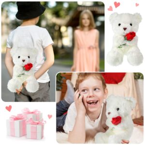 Civaner Christmas Plush Stuffed Animal Bear with Rose Funny Cute Stuffed Animal Plush Gifts for Kids Toddler Girlfriend Xmas Valentine's Day, 11.8 Inches