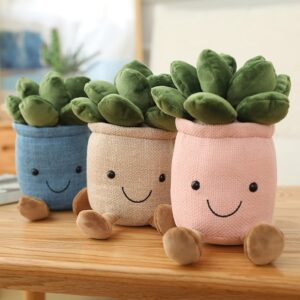 evlooe 3pcs succulents plush toy, cute succulents plushies, stuffed potted plants plush doll, soft plush succulent gifts for kids boys (pink+white+blue)