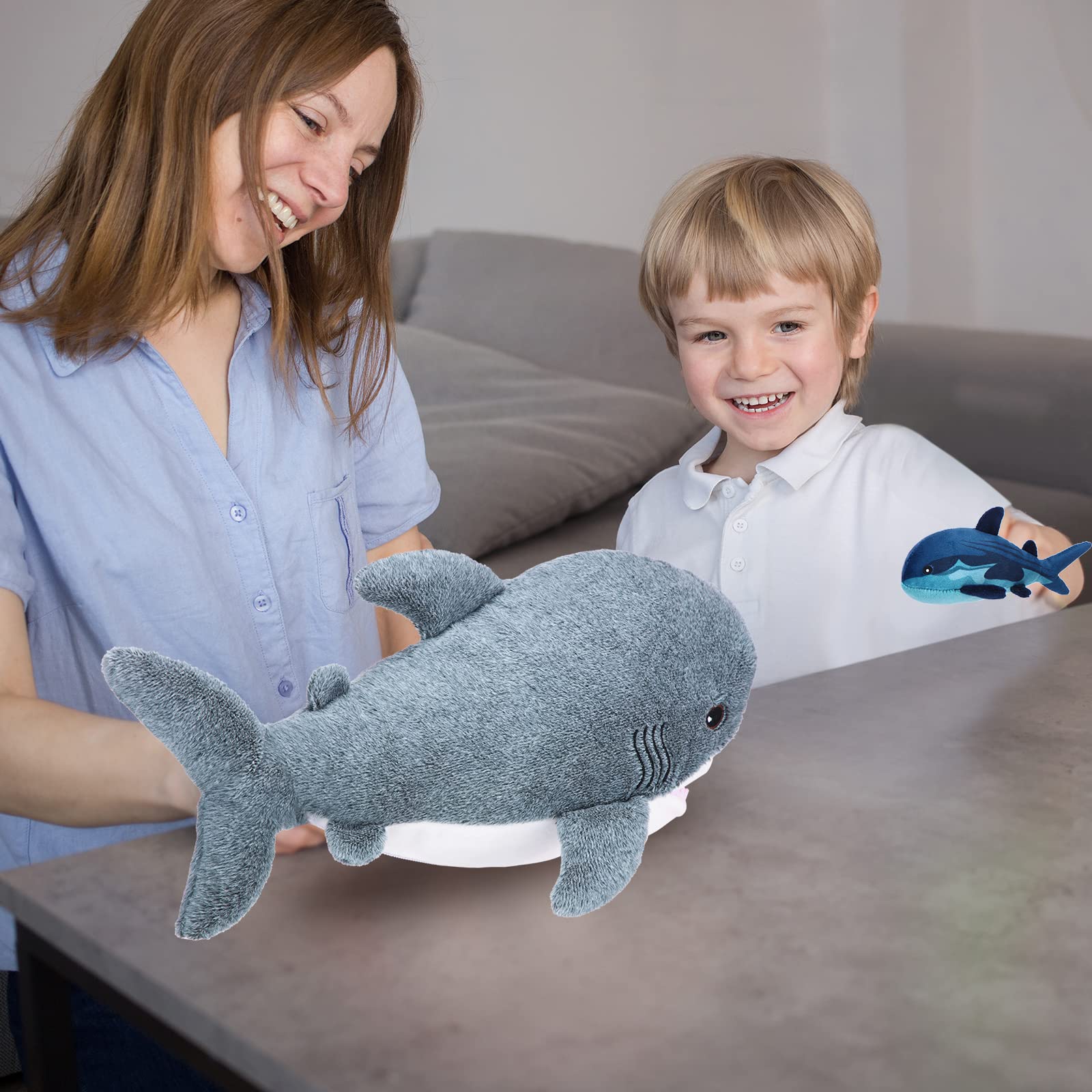 Kasyat 18 Inch Plush Shark Stuffed Animal with 4 Different Breeds of Little Sharks, Zippered Stuffed Shark Plush Toy, Large Stuffed Animals for Little Teens