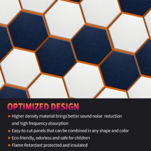 Hexagon Acoustic Panels, High Density, Sound Proofing, Decorative Noise Reduction Felt Wall Tiles for Ceilings, Home Office & Gaming Room (Moon Gray), 14x12x0.4 Inch, Mollywell