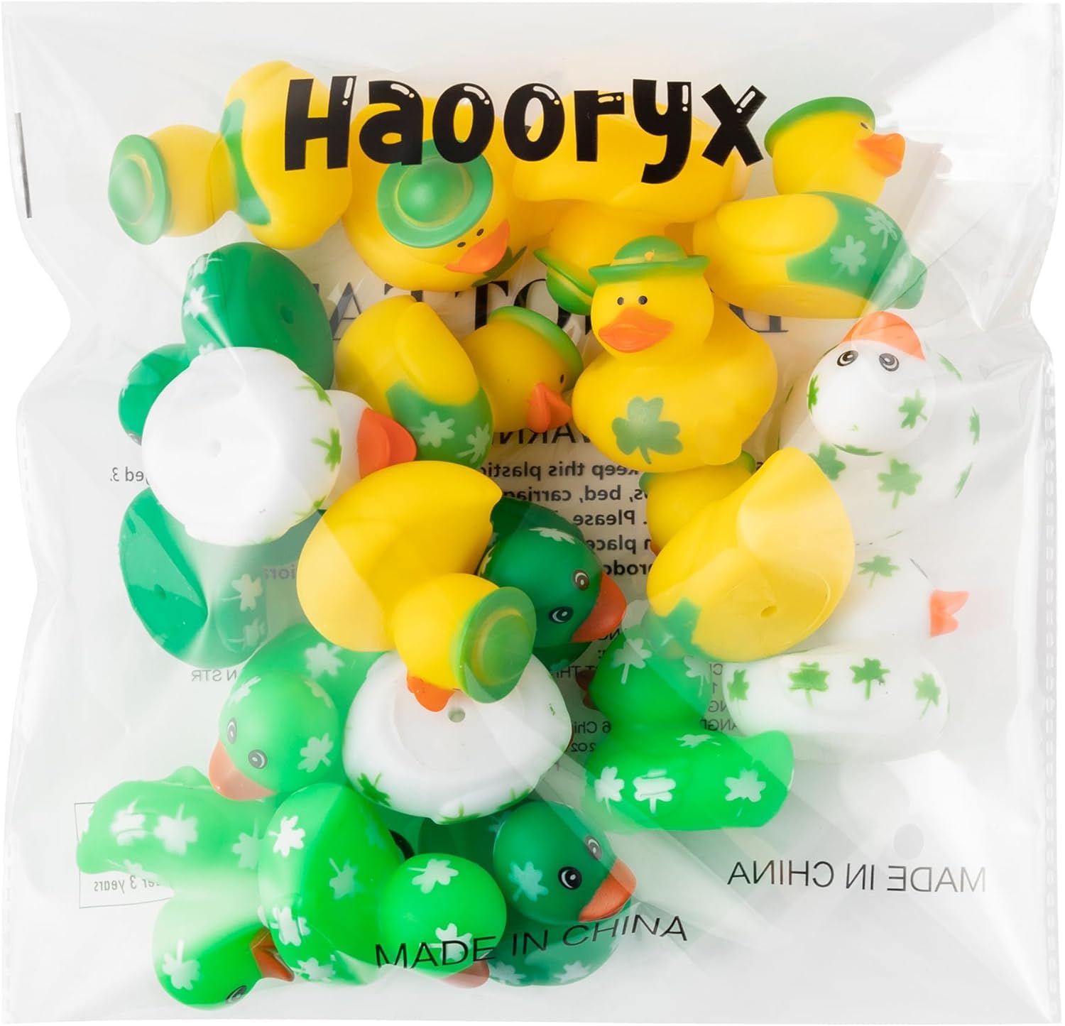 Haooryx 20Pcs St. Patrick's Day Rubber Duck Toys Novelty Squeeze Shamrock Duck Decor for Irish St. Patrick's Day Easter Day Party Favor Goodies Bag Fillers Kids Birthday School Prizes