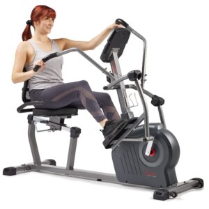 sunny health & fitness elite recumbent cross trainer & elliptical machine with 12-level magnetic resistance, easy adjust seat & exclusive sunnyfit® app enhanced bluetooth connectivity - sf-rbe420049