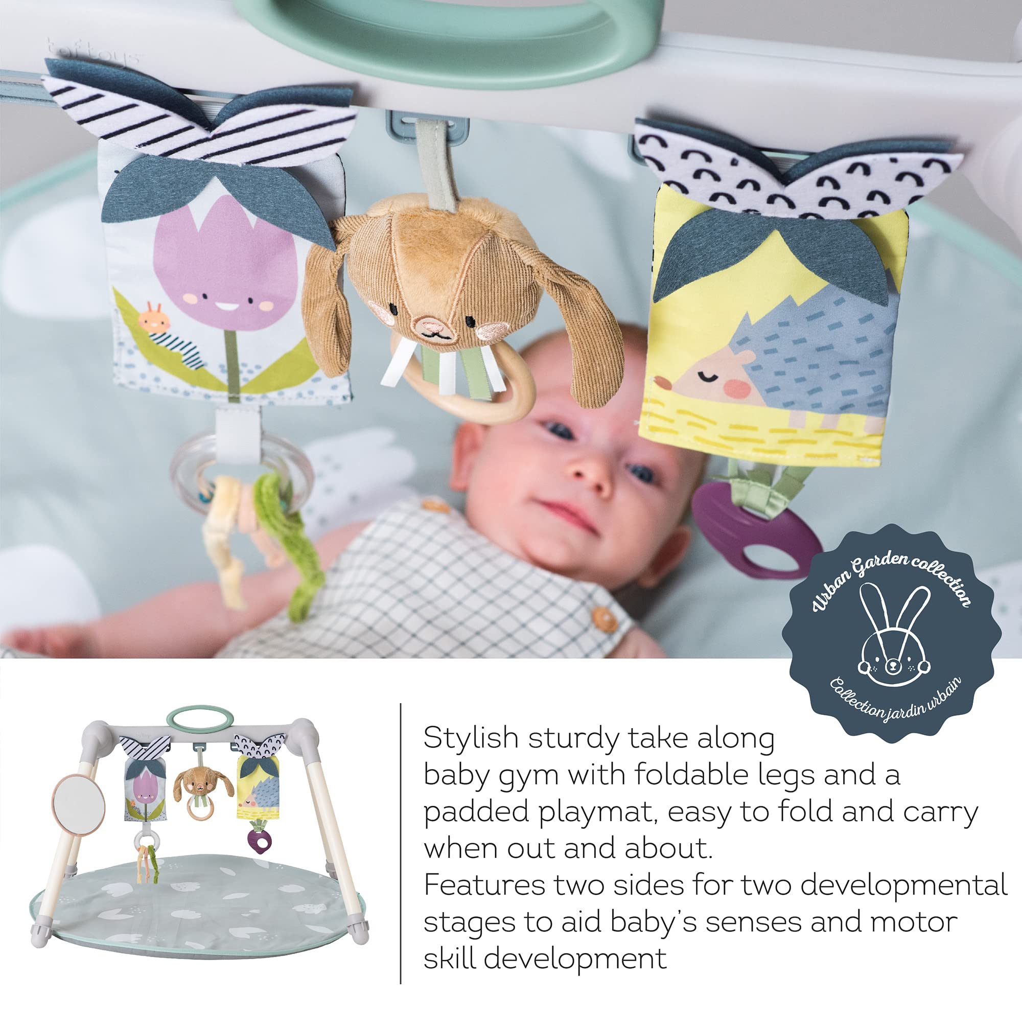 Taf Toys Foldable Baby Play Gym. Double Sided Infant Activity Center with Black, White & Color Toys, XL Baby-Safe Mirror & Activity Toys. Hanging Bar Toddler Toy Little Dove Baby Playmat