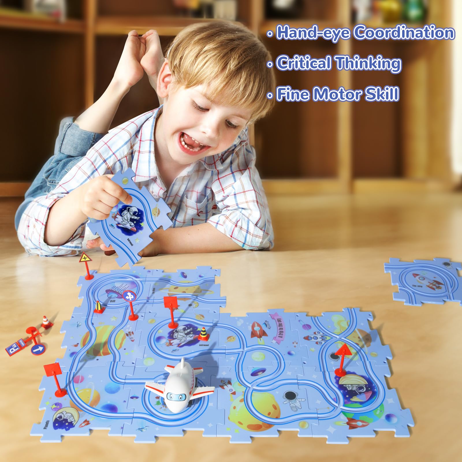 YOOYID Plastic Puzzles for Kids Ages 3-5 with A Cute Vehicle, Toddler Puzzle Track Play Set Gift, Race Tracks for Kids 3-5, Toys for 3 4 5 6 Year Old Boys Girls, Montessori Toys for Kids