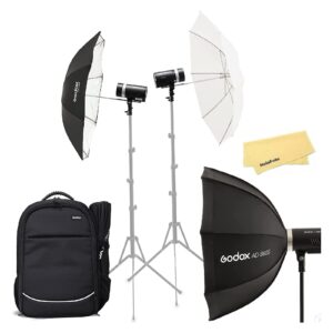 godox ad300 pro godox ad300pro godox flash, ttl 2.4g hss 1 / 8000s outdoor flash with 2600mah lithium battery, 0.01-1.5s recycle time,320 full power flashes, with backpack/ad-s60s softbox/two umbrella