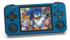 rg353m handheld game console , aluminum alloy cnc process dual os android 11 + linux system support 5g wifi 4.2 bluetooth built-in 64g sd card 4452 games(blue)