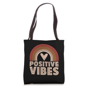 retro positive vibes 70s 80s vintage heart design tote bag