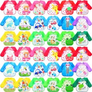 36 pcs kids art smocks bulk toddler smocks for painting waterproof children's paint aprons colorful washable long sleeve smocks arts and crafts supplies for classroom baby boys girls aged 1-4 years