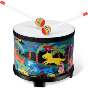 floor tom drum 8 inch music drum with 2 drum sticks, musical kids drum set wooden kids' drum and percussion instruments for children boy girl baby toddler birthday