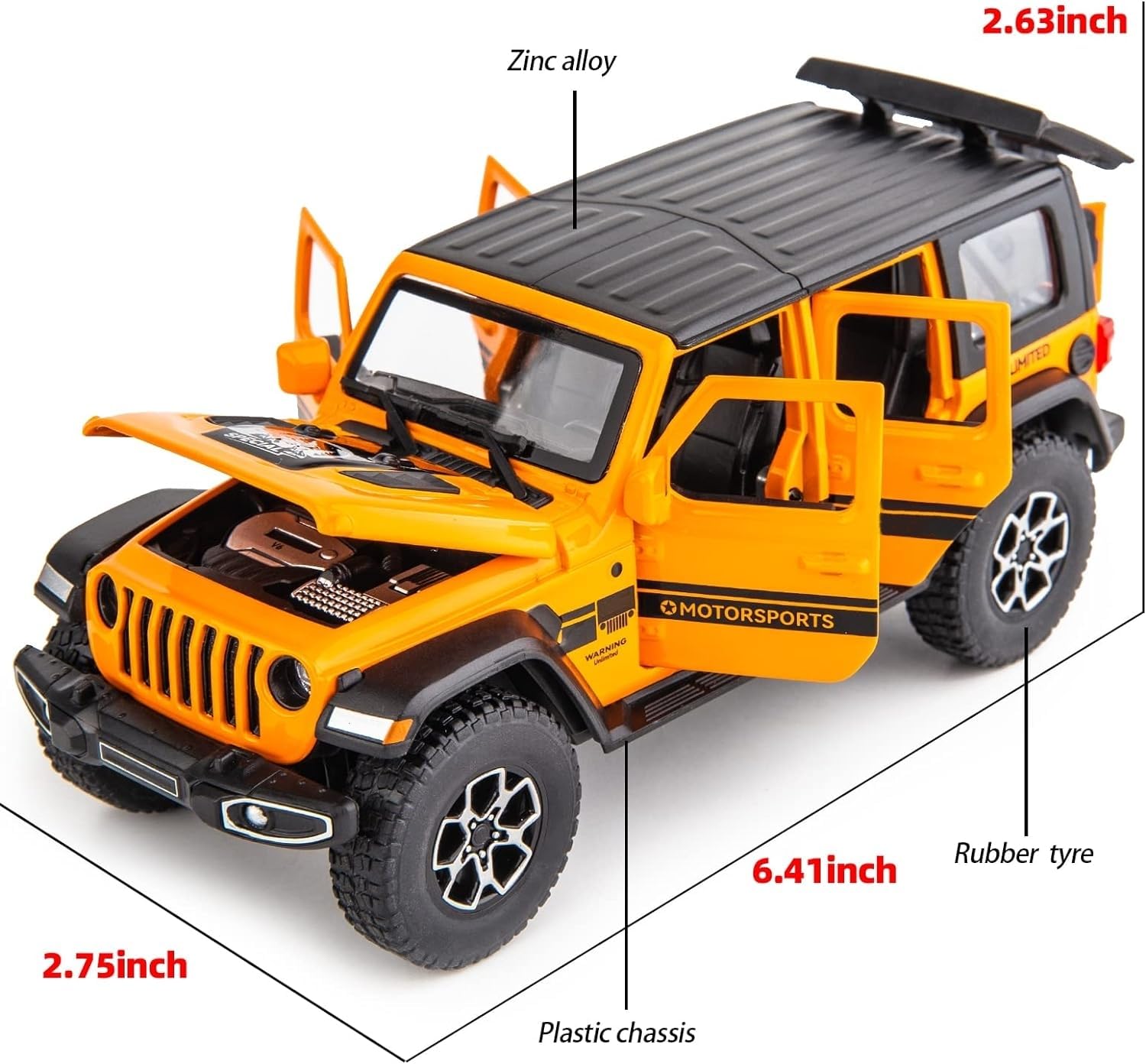 WAKAKAC Compatible for 1/32 Wrangler Alloy Diecast Pull Back Model Car Collectible Gift with Light and Sound Toy Vehicle for Kids Boys Girls Toddler Christmas Birthday Gift Orange